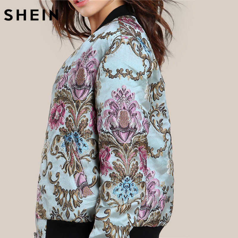 Factory Sample Custom Floral Jacquard Bomber Jacket