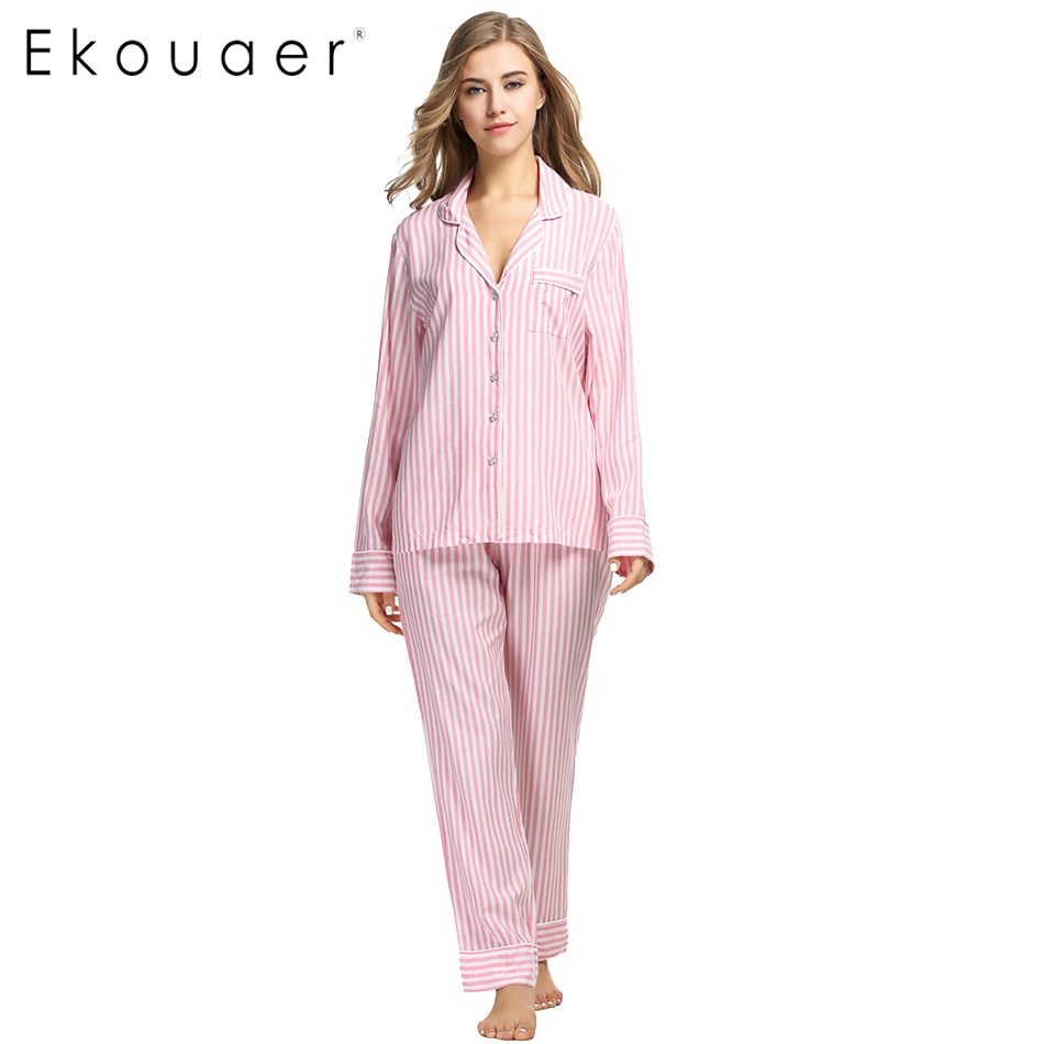 Women's Casual 2-Piece Pajama Set Striped Long Sleeve & Elastic Waist ...