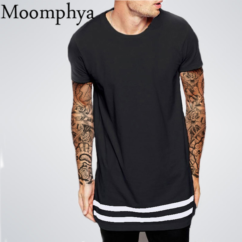 Extended Longline Striped Men's T-Shirt | Streetwear Hipster Homme Tee ...