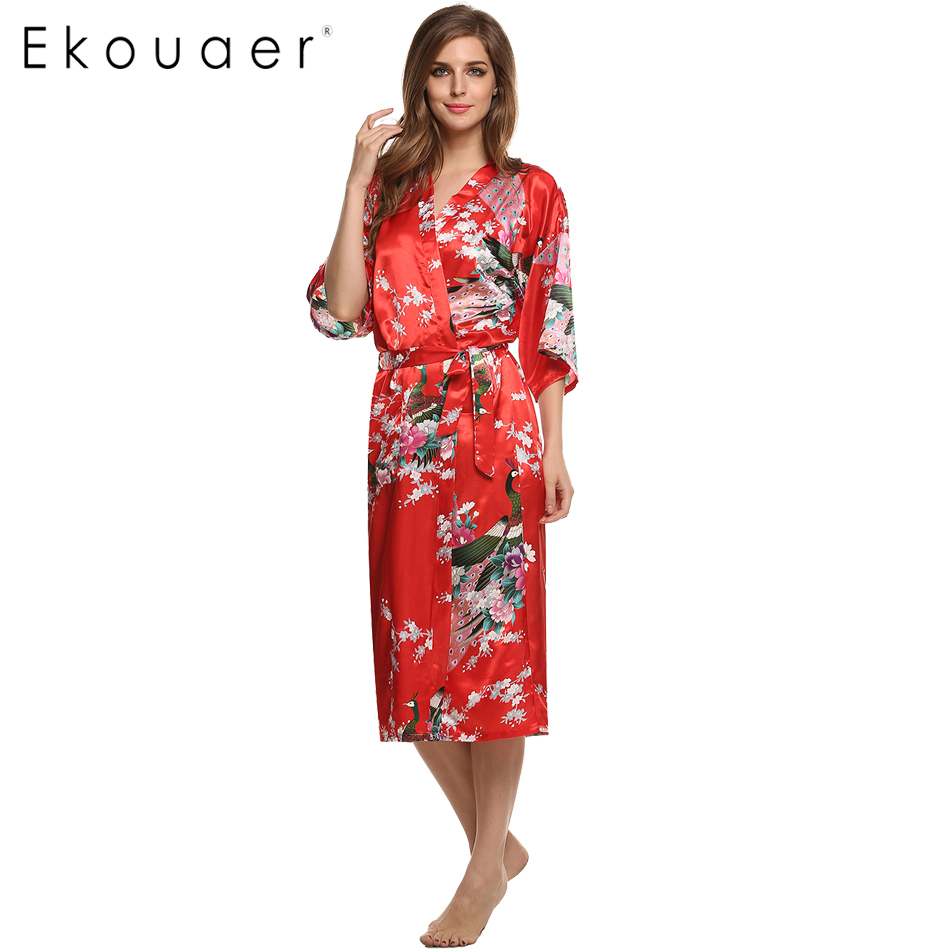 Women's Satin Kimono Robe Sleepwear Silk Pajama Bathrobe Nightgown ...